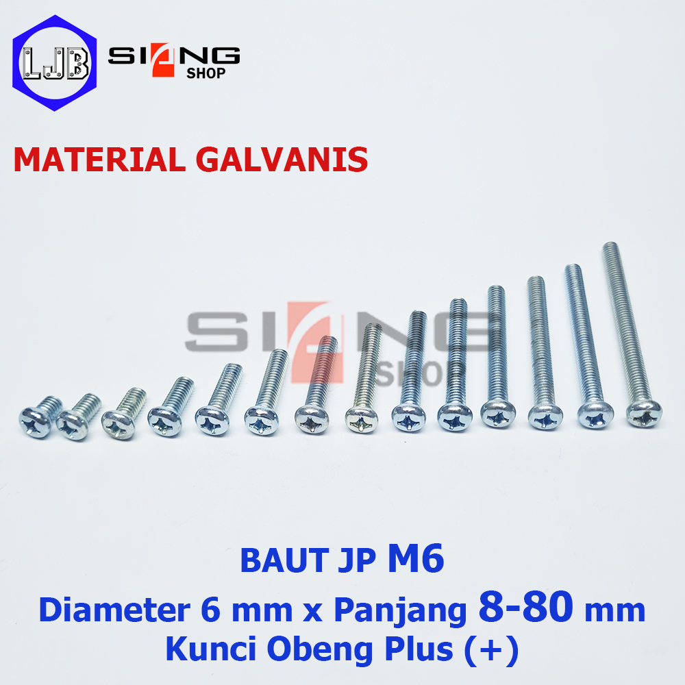 Jual Per 100bj Baut JP Galvanis M6 panjang 8 sd 80mm | Shopee Indonesia