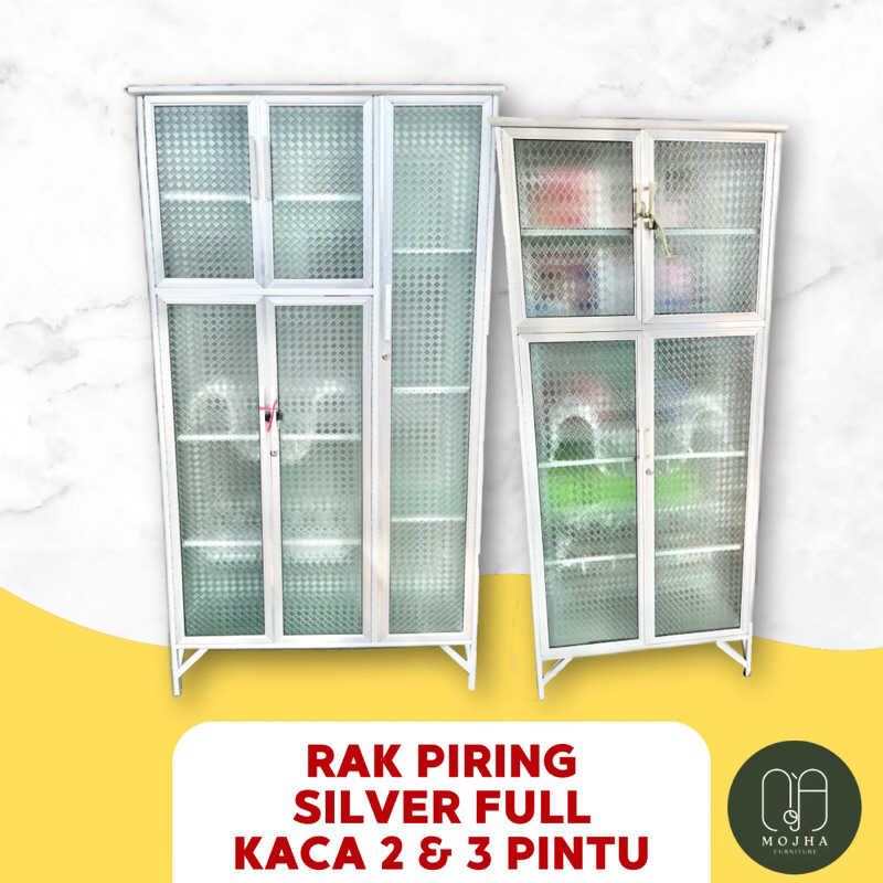 Jual RAK LEMARI PERKAKAS PIRING ALUMINIUM SILVER FULL KACA 3 & 2 PINTU ...