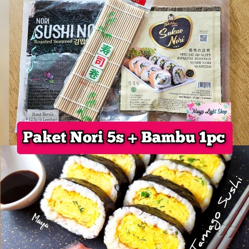 Jual paket nori sushi isi 5 + bambu sushi nori java sakao nori tikar ...