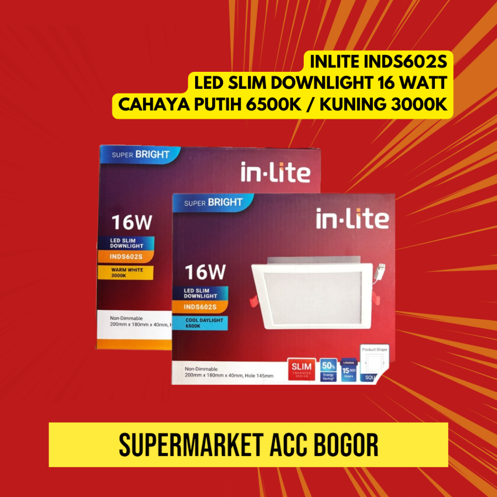 Jual INLITE LED Panel Plafon Slim Downlight Kotak 16W 16 Watt INDS602S ...