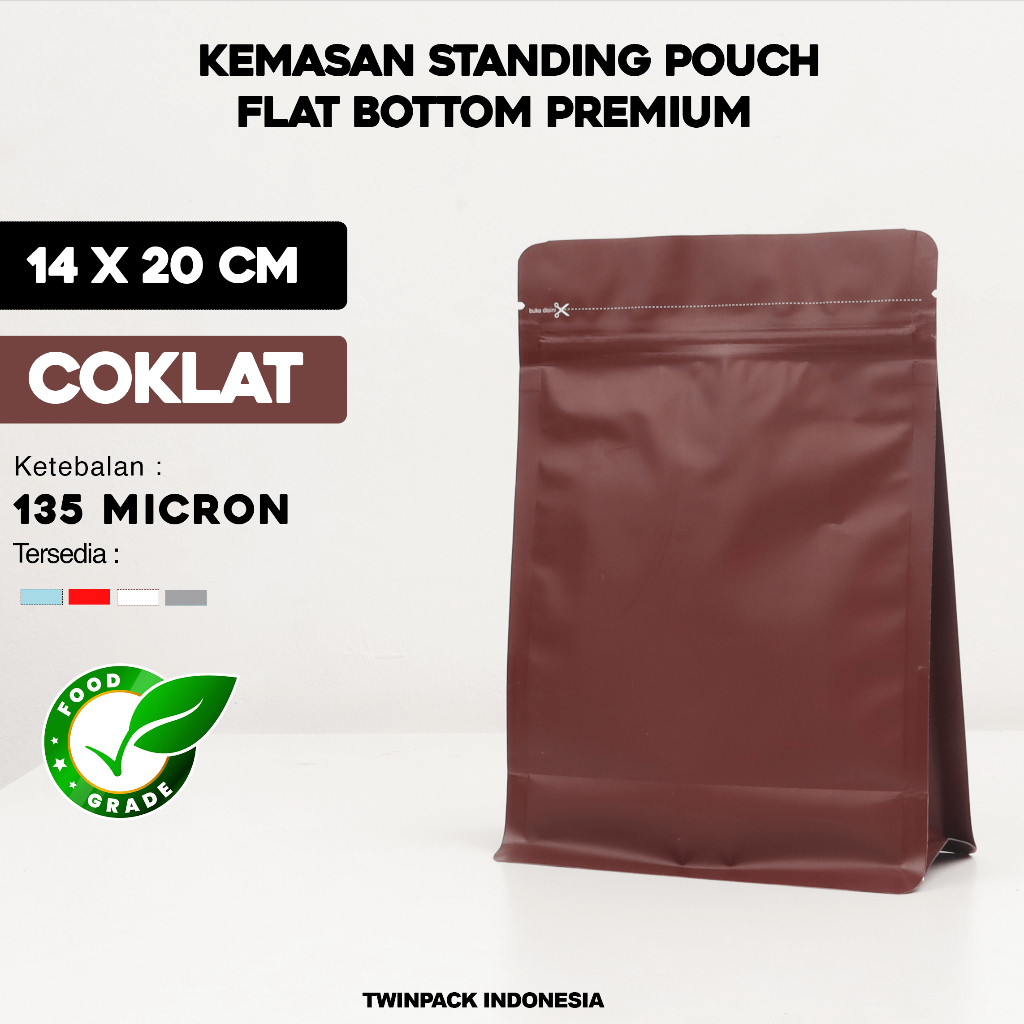 Jual Kemasan Kopi Pouch Flat Bottom Klip 250 Gram Cokelat Ziplock | Valve | Packaging Coffee ...