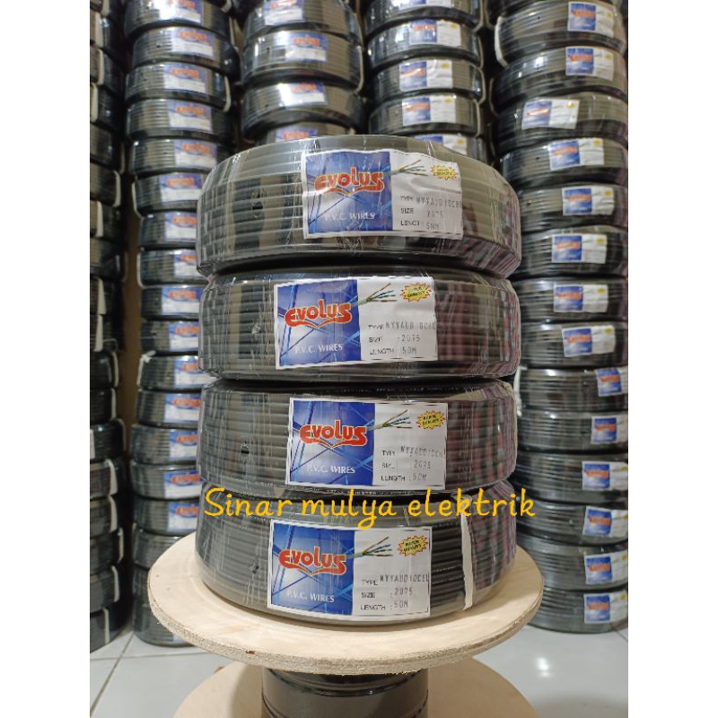 Jual kabel listrik dan audio EVOLUS 2X0.75 ( 50 meter ) isi 2 serabut ,warna hitam ,super ...