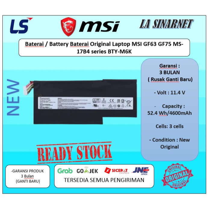 Jual Baterai / Battery Baterai Original Laptop MSI GF63 GF75 MS-17B4 ...