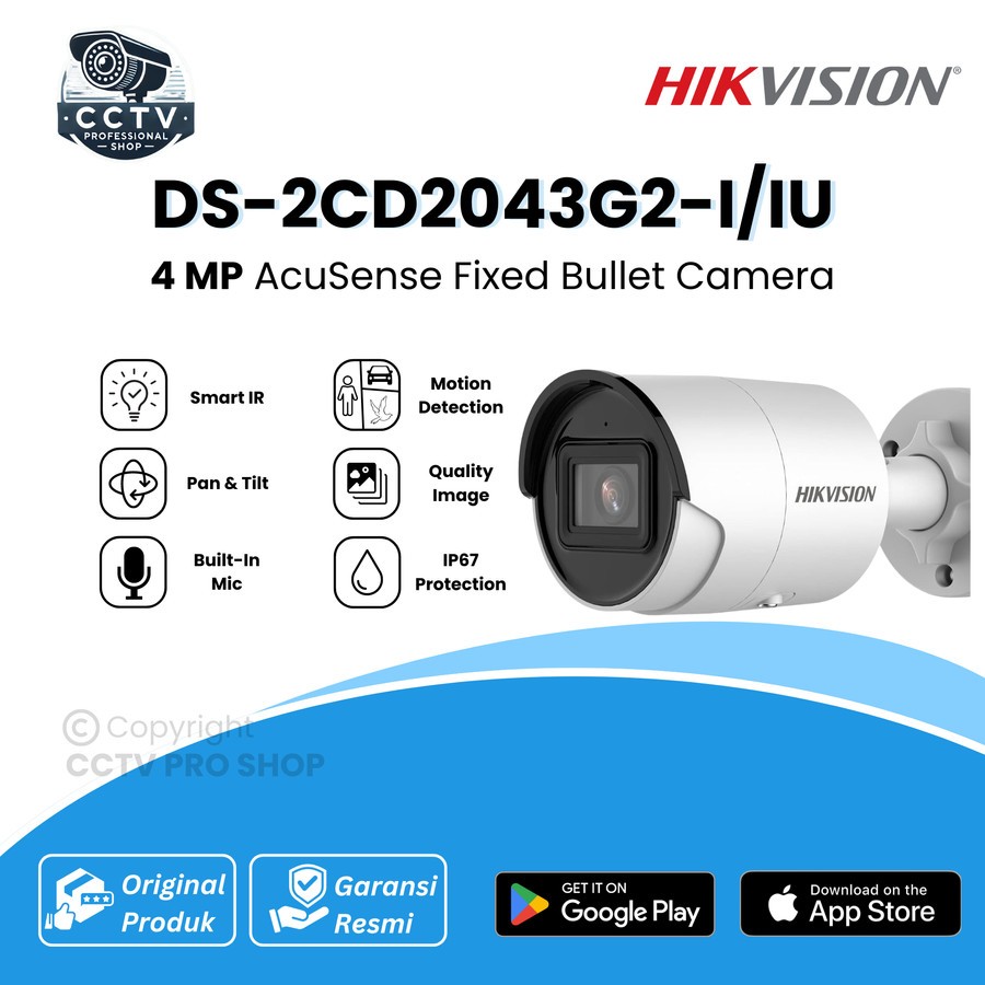 Jual Hikvision IP Camera DS-2CD2043G2-I/IU 4MP AcuSense Fixed Bullet Network Camera | Shopee ...
