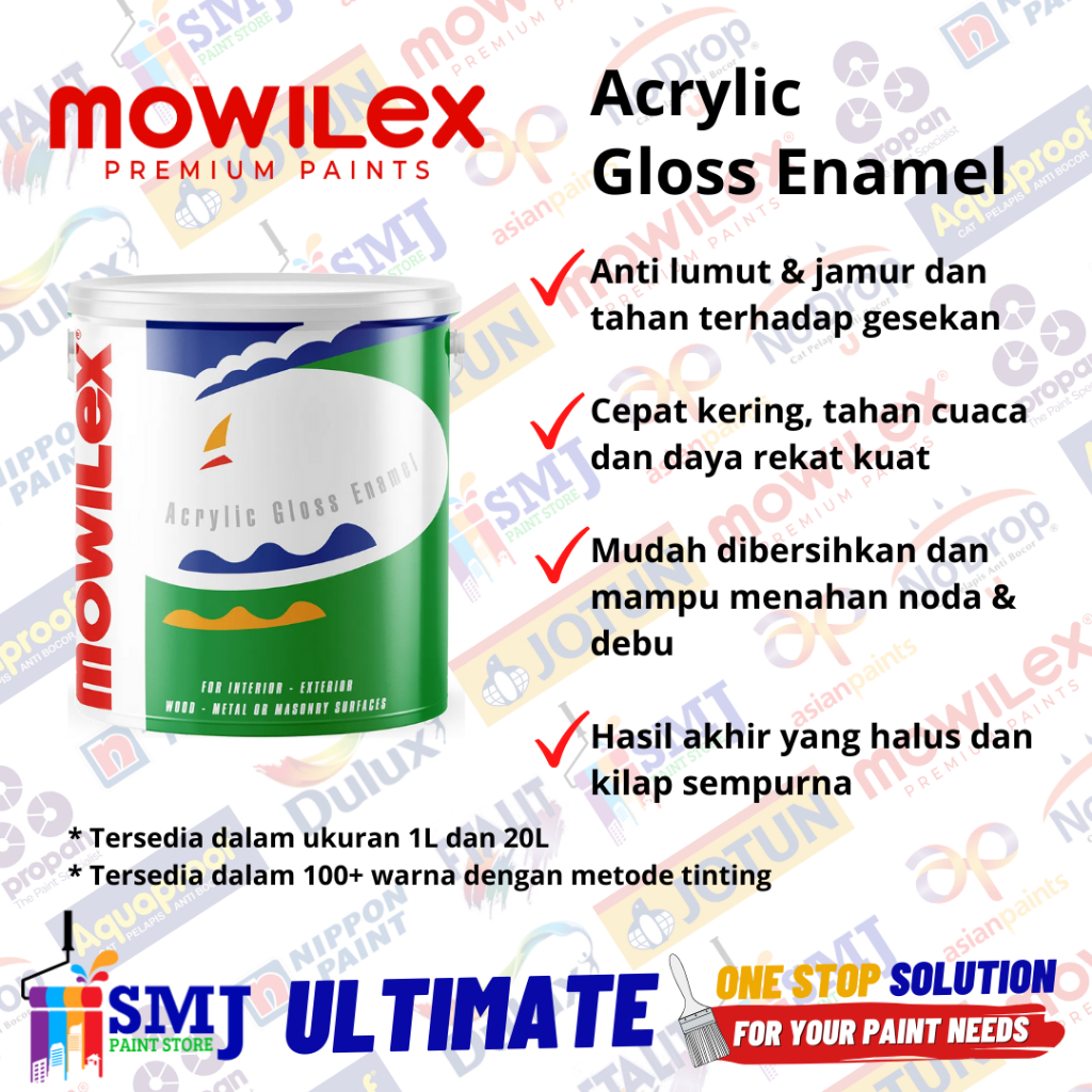 Jual Cat Serbaguna MOWILEX Acrylic Gloss Enamel AGE Warna Tinting 1L ...