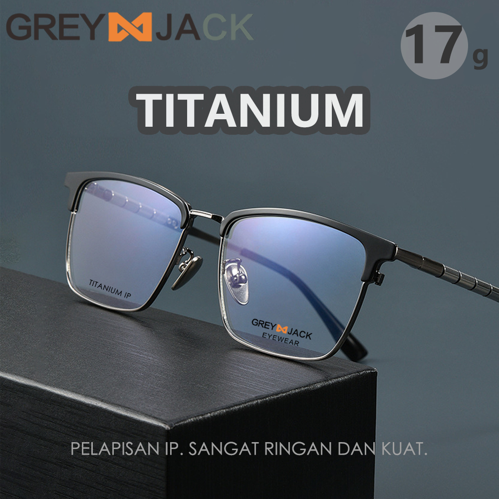 Jual Grey Jack Frame Kacamta Model Kotak Style Bisnis Bahan Titanium ...