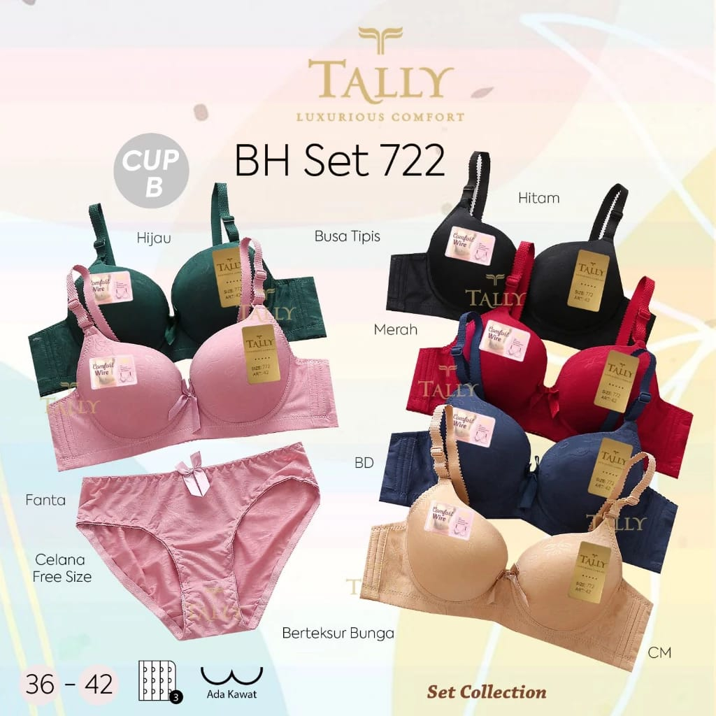 Jual TALLY BRA BH SET CD CELANA DALAM 722 | CUP B BESAR | ADA KAWAT | BUSA SEDANG | Shopee Indonesia