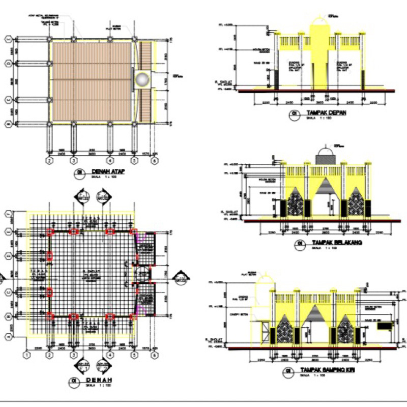 Jual Gambar Kerja Masjid 2 Lantai Gambar Arsitektur 2D 3D RAB dan ...
