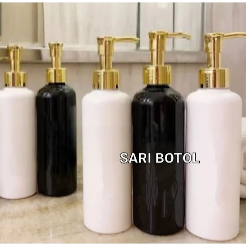 Jual BOTOL 250ML HITAM/PUTIH GLOSSY GOLD NEW PUMP LUXURY TUTUP CLIP OIL ...