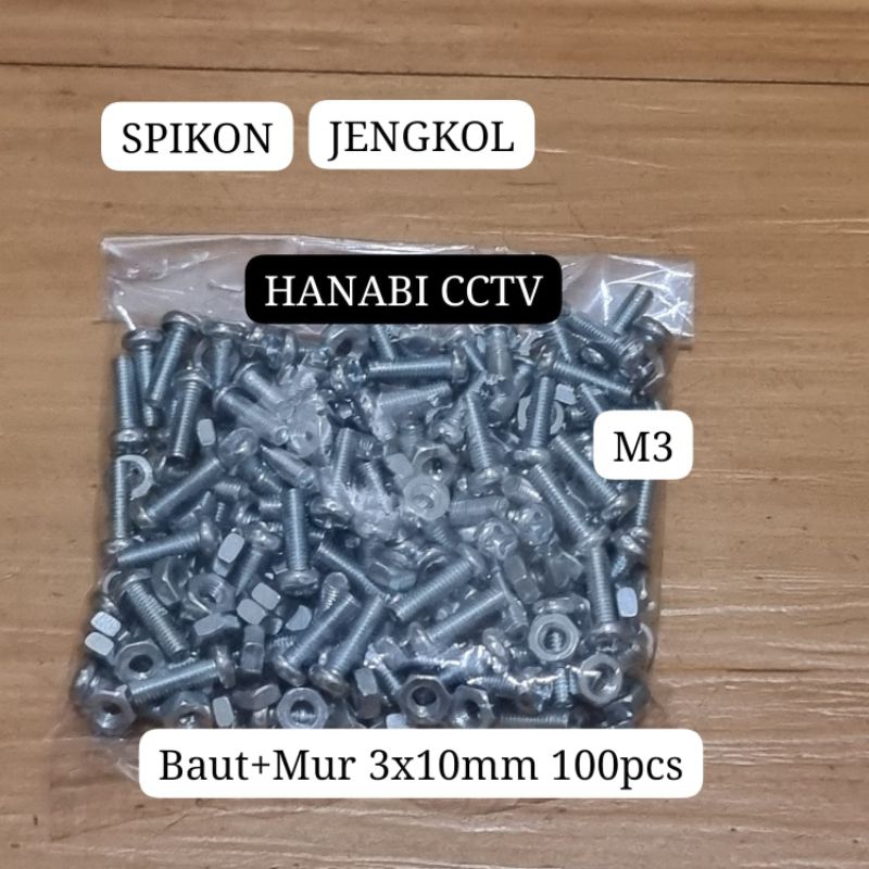 Jual 100 Baut + 100 Mur 3X10mm Baut JP M3 Panjang 1cm Diameter 3mm ...