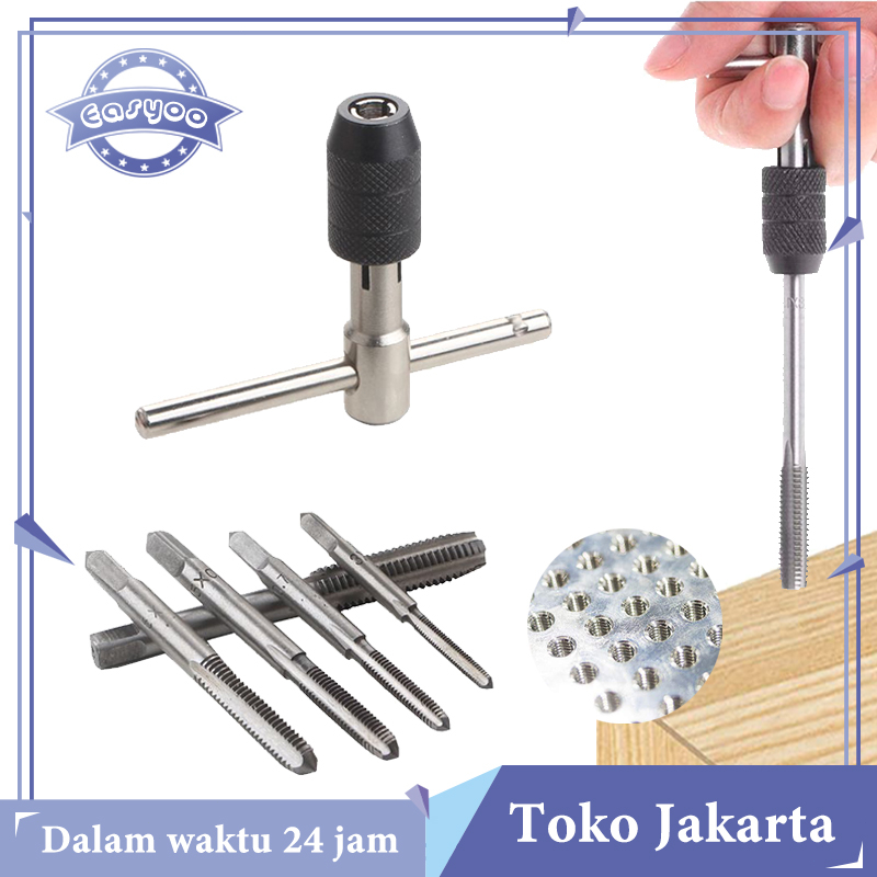 Jual Isi 6 Alat Tap Baut Set Hand Tap Alat Taping Tap Manual M3 M4 M5 ...