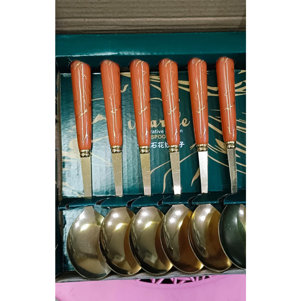 Jual 6 PCS SENDOK SULTAN MARBEL ISI 6 / SENDOK SULTAN SENDOK EMAS MOTIF ...