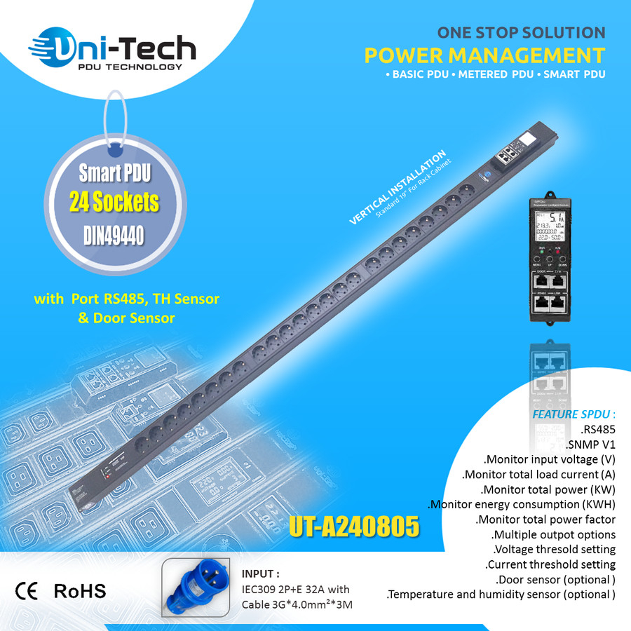 Jual SPDU 24 Socket DIN49440 with port TH Sensor+Door Sensor+RS485 ...