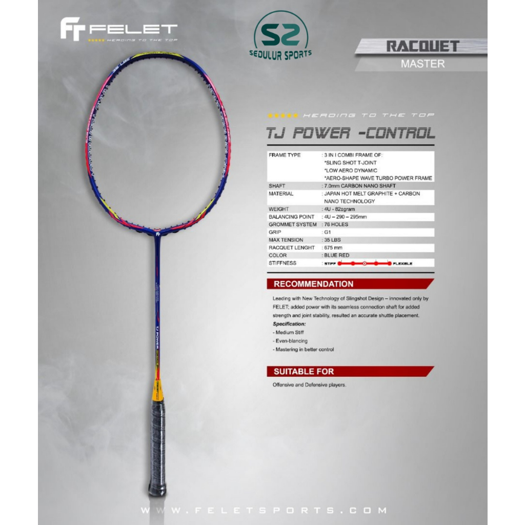 Jual Raket Badminton Felet TJ Power - Power/Speed/Control 35Lbs ...