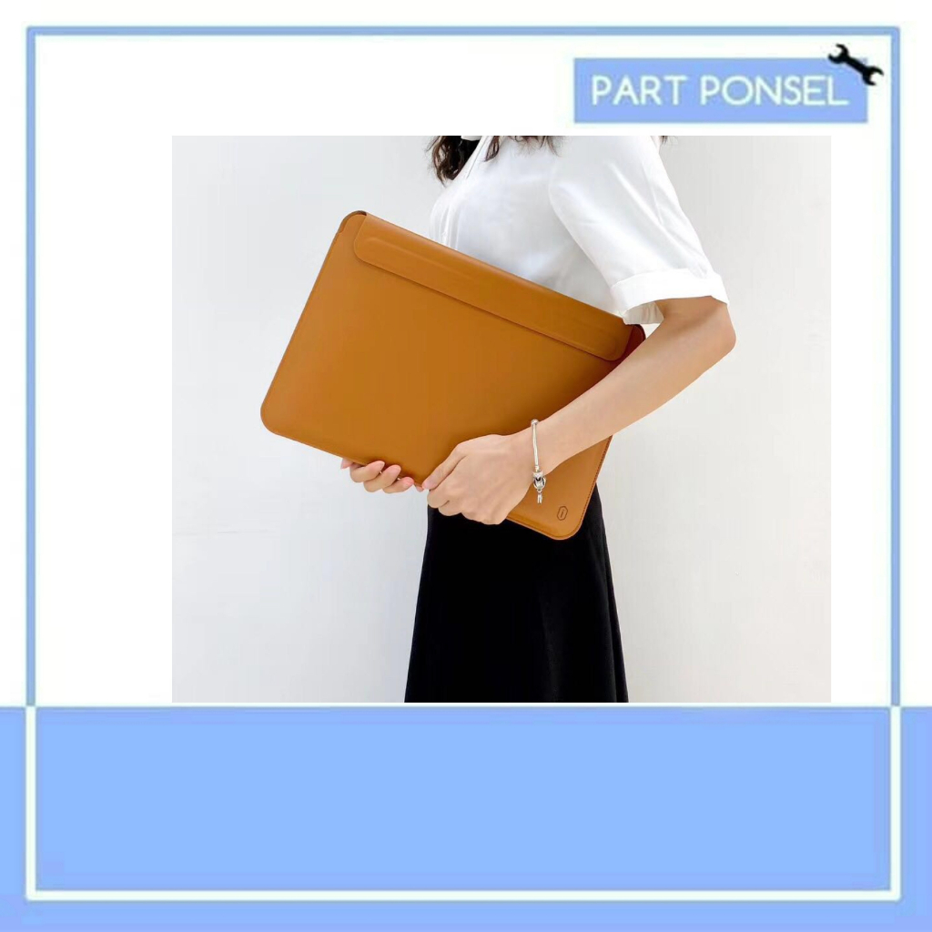 Jual alas laptop stand kulit leather sleeve case macbook air m1 m2 pro ...