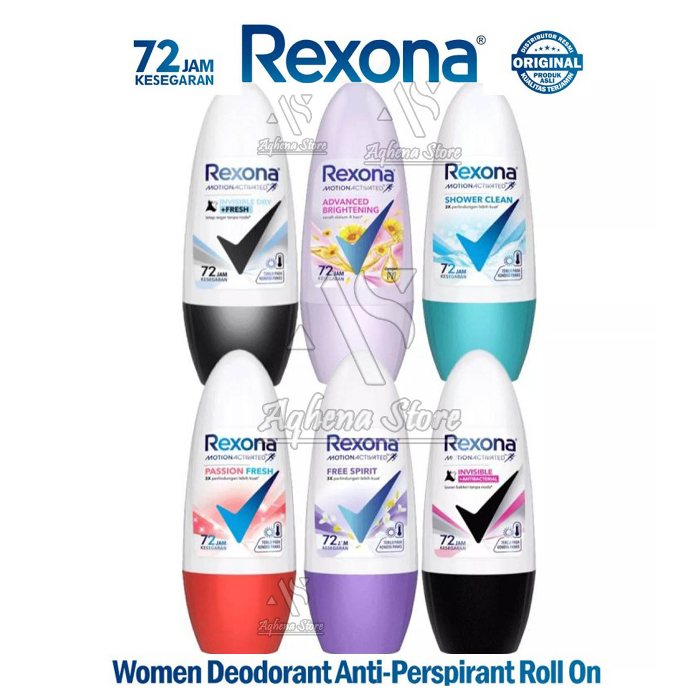 Jual Rexona Women Roll On 45mL-Free Spirit-Powder Dry-Passion Fresh-Shower Clean-Invisible Dry ...