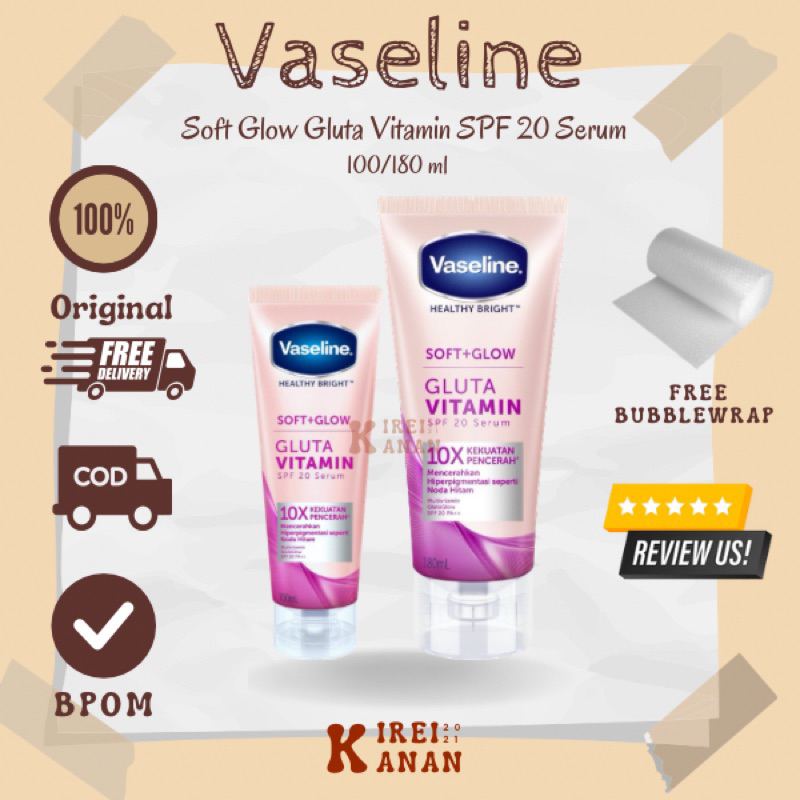 Jual vaseline healthy bright soft glow body gluta vitamin spf 20 serum 100 /180 ml | Shopee ...