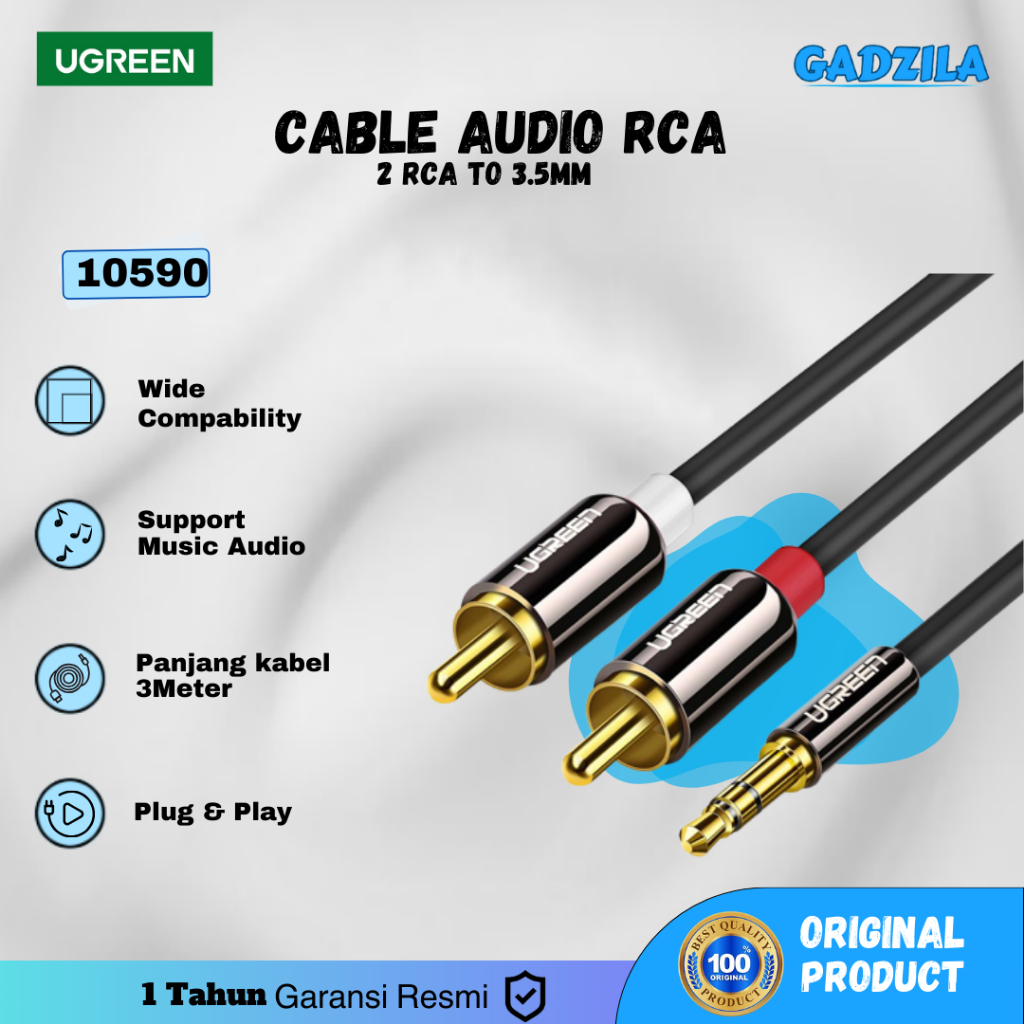 Jual UGREEN Kabel Audio Jack DC 3.5Mm To 2 RCA untuk PC TV Amplifier ...