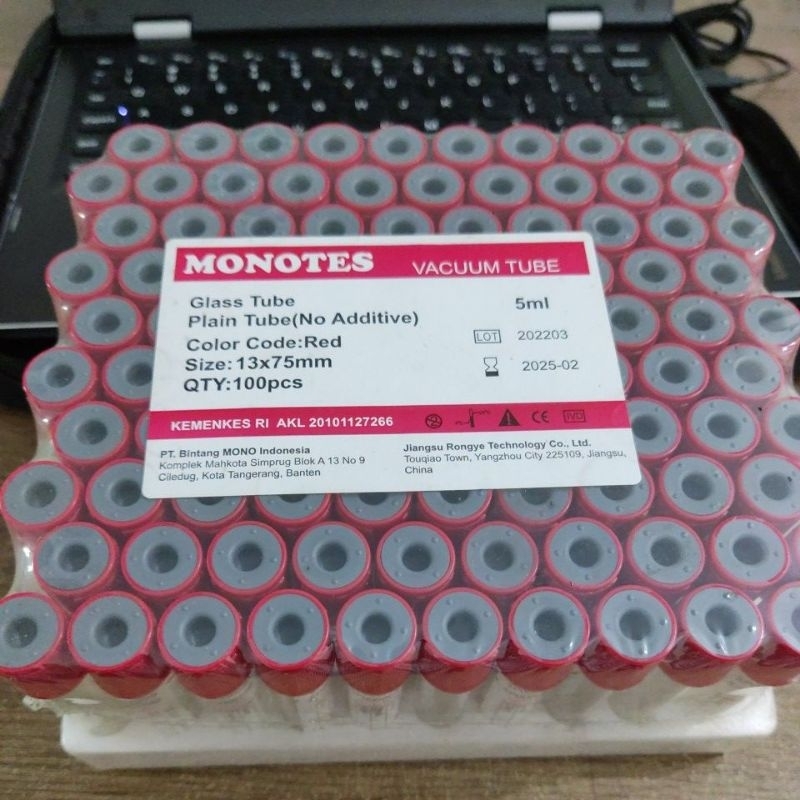 Jual monotes plain 5ml glass | tabung darah | tabung lab | vacuum tube ...