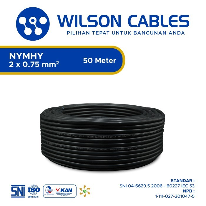 Jual Wilson Cables NYMHY 2x0.75 mm2 Hitam 50 Meter / Kabel Tembaga ...