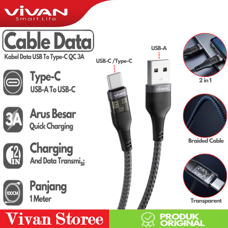 Jual VIVAN Kabel Data Explore-AC Data Cable USB Type-C 3A -100CM ...