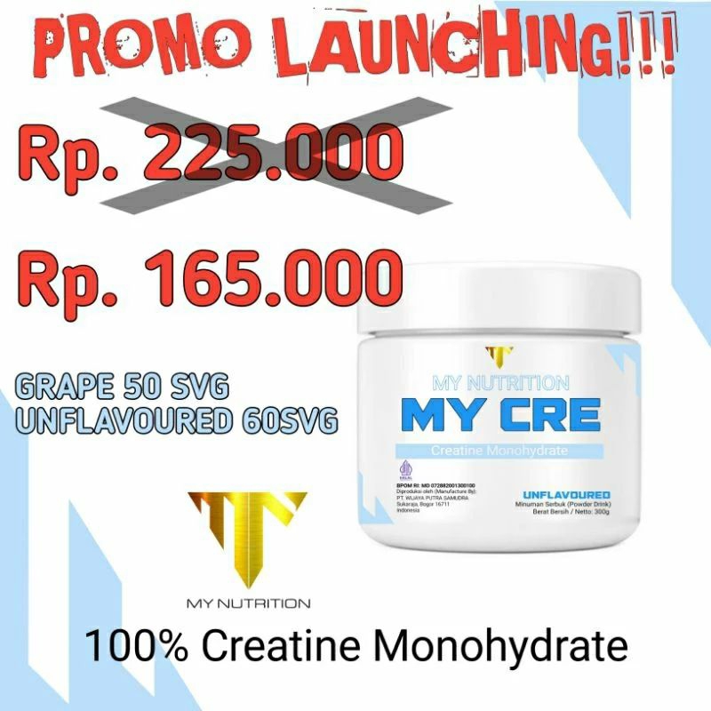 Jual My Nutrition My Cre Creatine Monohydrate 300gr 300g 60 serving ...