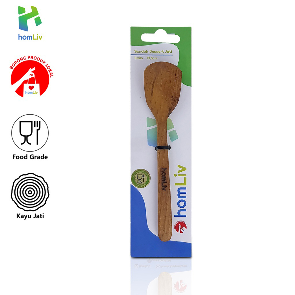 Jual homLiv Sendok Dessert Kayu Jati Emila Foodgrade Wooden Dessert ...
