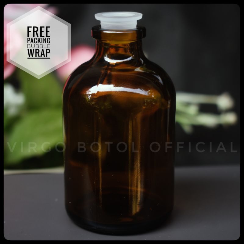 Jual Botol Kaca Vial Amber 50ml Tutup Sumbat Plastik Kedap Udara ...