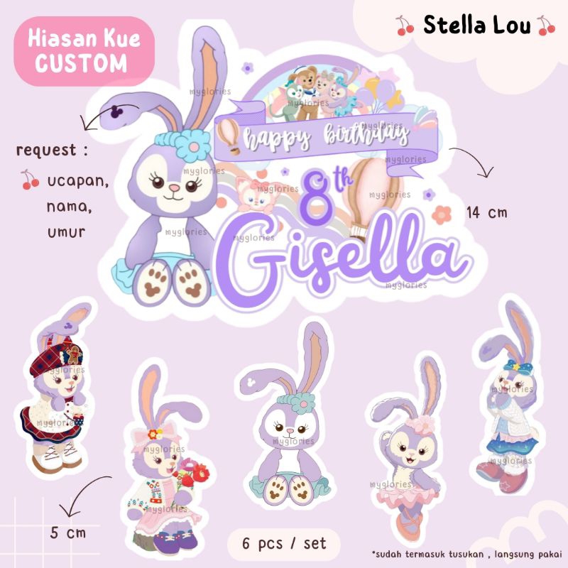 Jual [ CUSTOM NAMA UMUR ] Hiasan Kue Stella Lou Topper Cake Happy Birthday Ulang Tahun Karakter ...