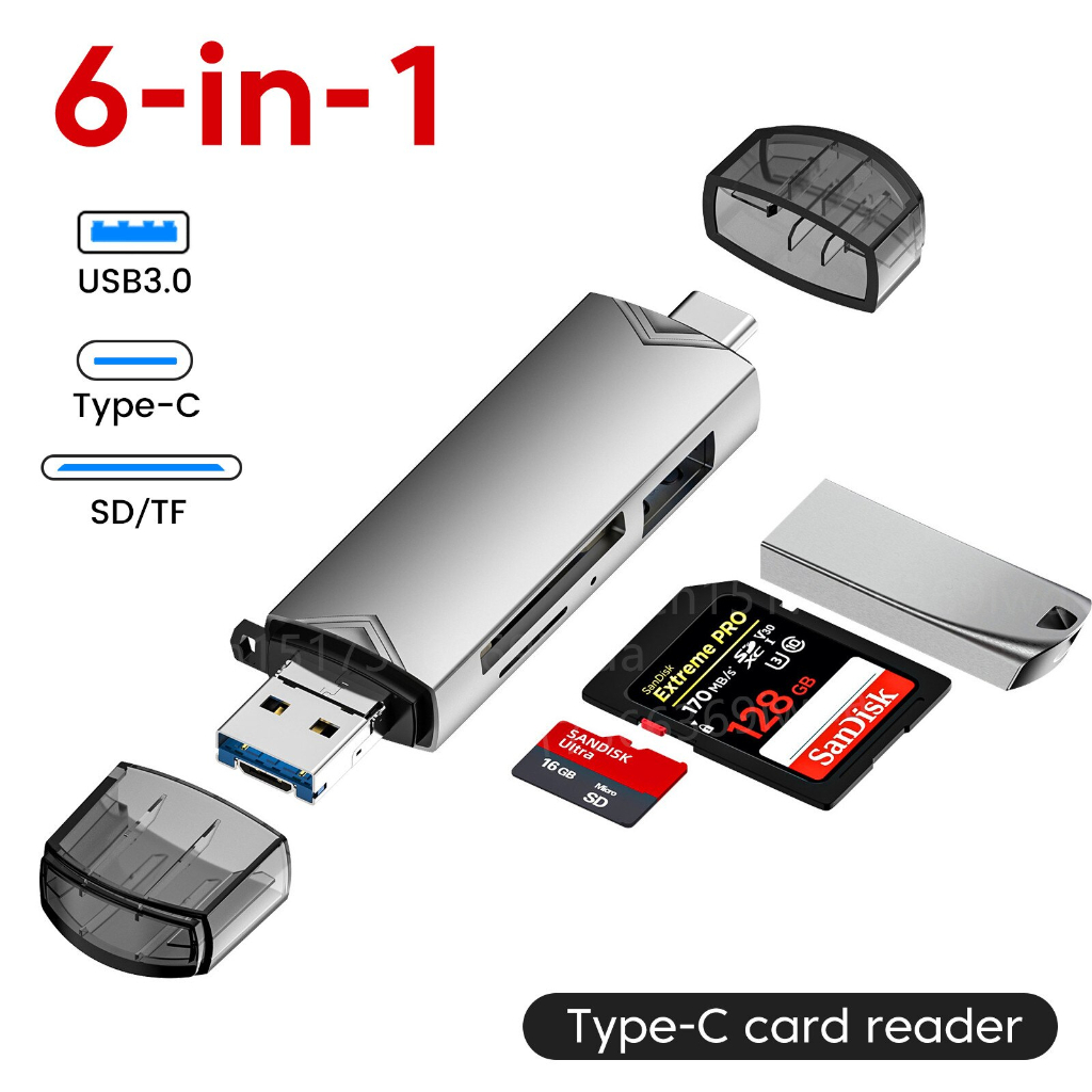 Jual 6 in 1 Multi-Function Card Reader USB 3.0 Type C High-Speed SD/TF ...