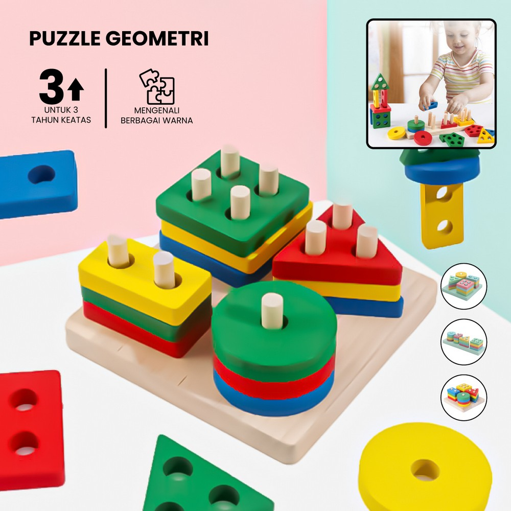 Jual Puzzle Geometri Mainan Edukasi Anak Papan Susun Sortir Bentuk ...