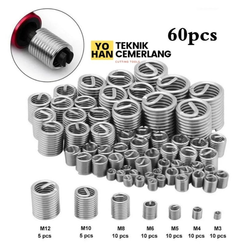 Jual 60 pcs Isi Recoil M3 M4 M5 M6 M8 M10 M12 Alat Perbaikan Drat Baut Slek Verbos Helicoil ...
