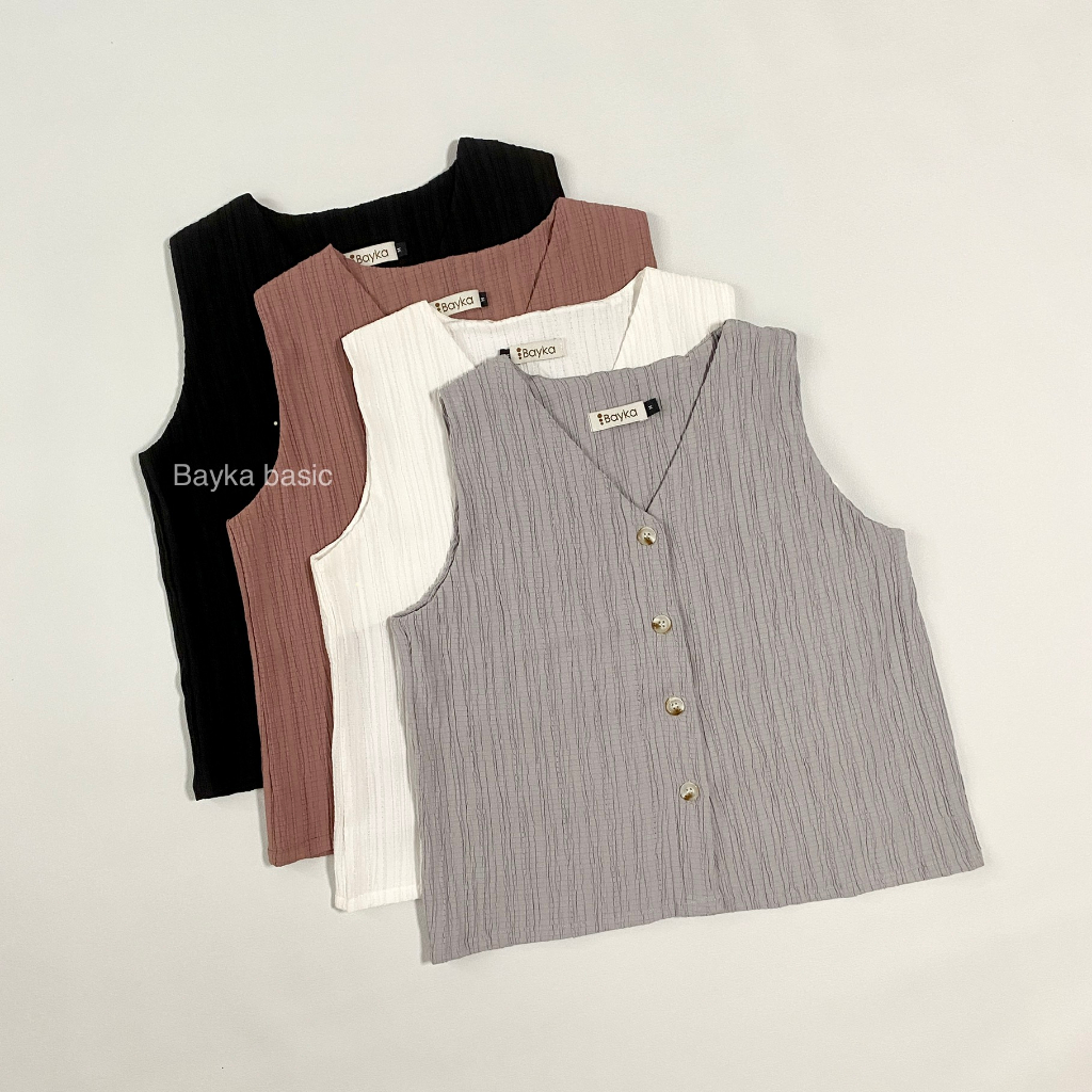 Jual Bayka - Vest Rompi Kancing/ Atasan Wanita V-Neck Tanpa Lengan ...