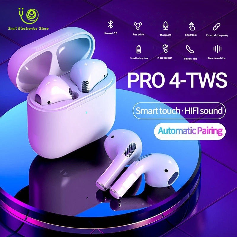 Jual Pro 4 Headset Bluetooth TWS with Mic Smart Touch Control Earphone ...