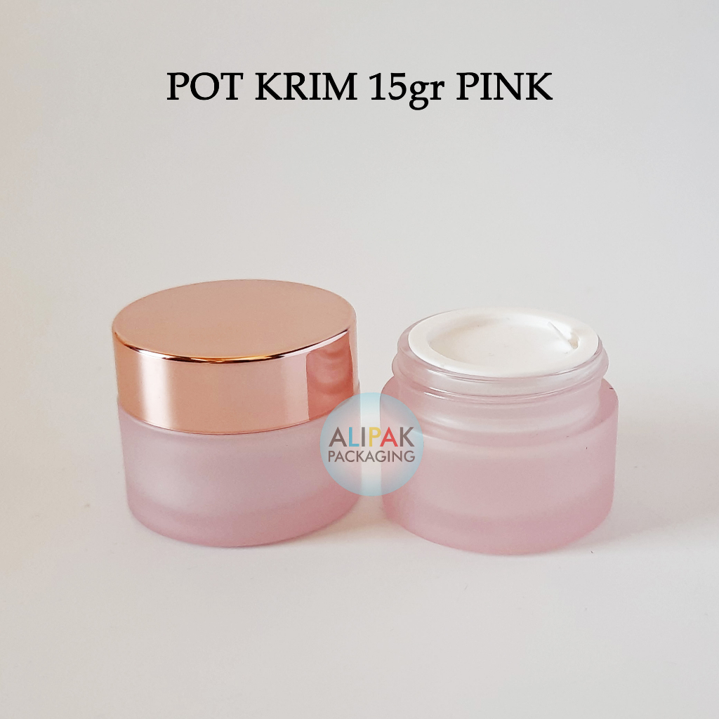 Jual POT KRIM 15gr KACA PINK MUDA TUTUP ALUMUNIUM BOTOL KOSMETIK CREAM ...