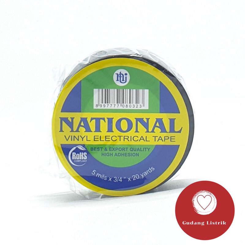 Jual NATIONAL ISOLASI LISTRIK PVC HITAM ELECTRICAL TAPE 3/4" × 20 yard ...