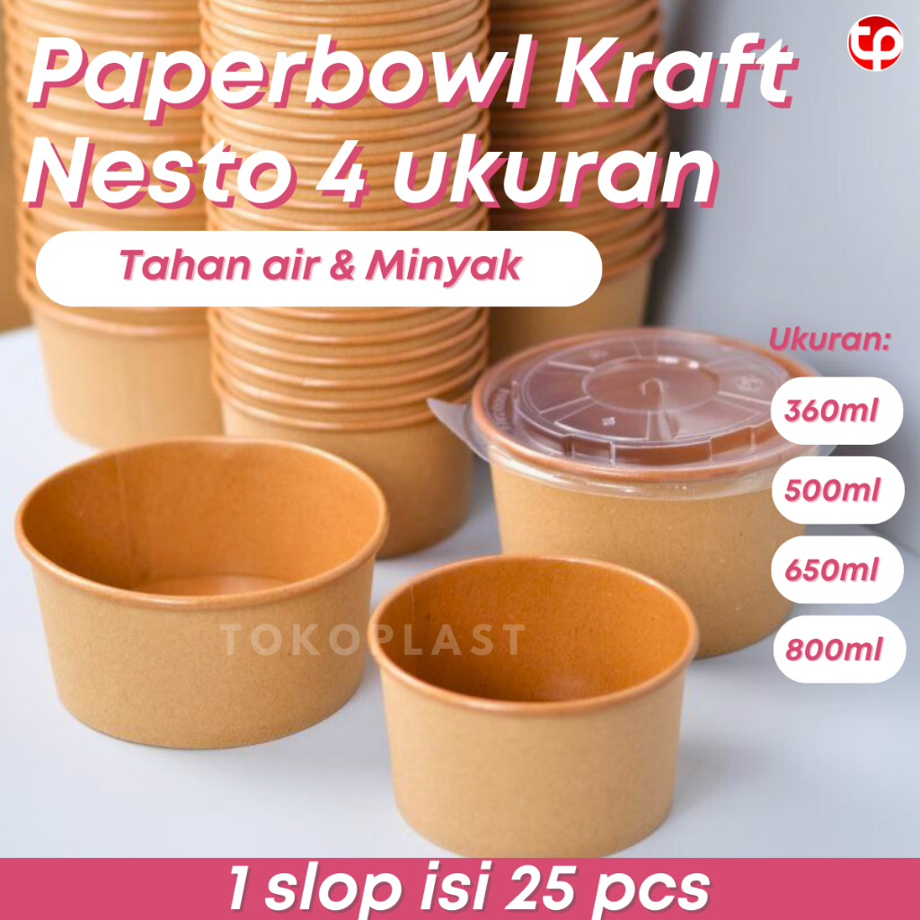 Jual (GROSIR) PAPER BOWL KRAFT DENGAN TUTUP 360ML 500ML 650ML 800ML PAPERBOWL NESTO | Shopee ...