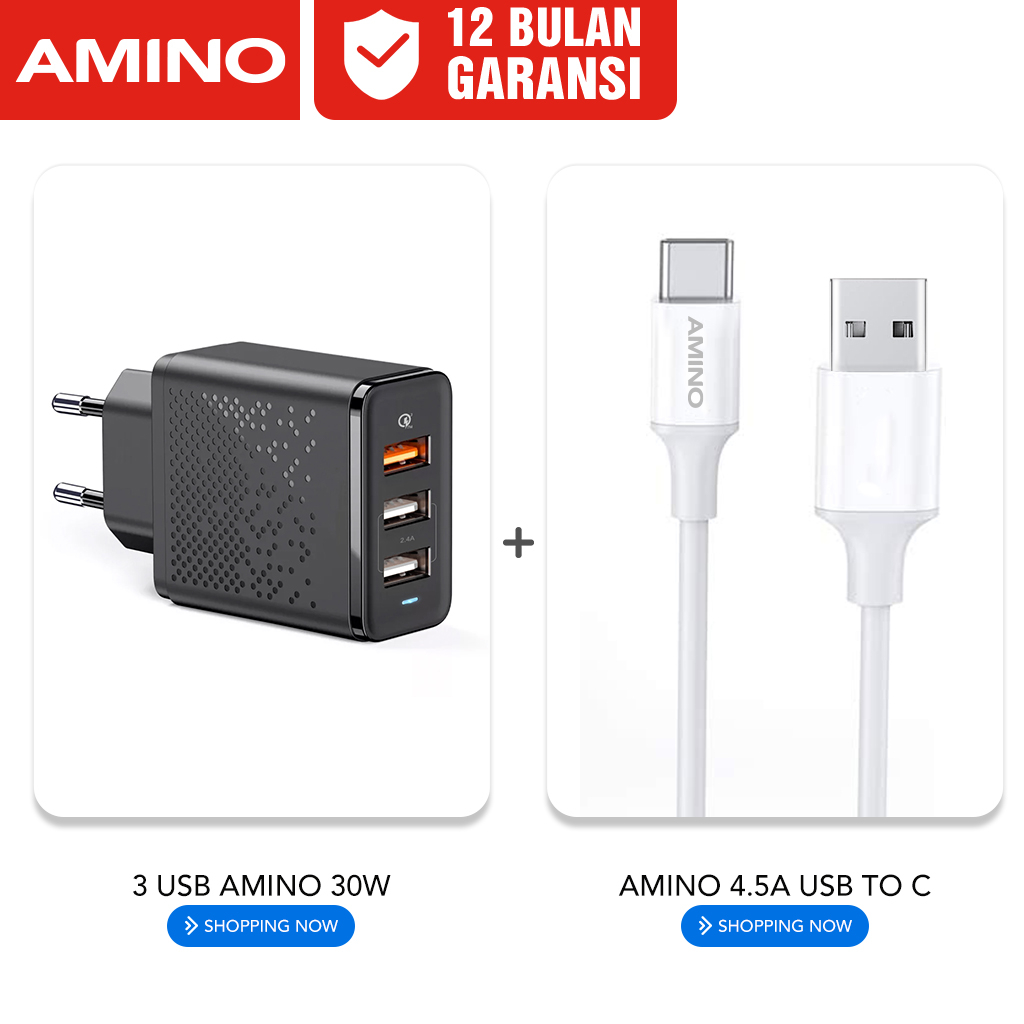Jual AMINO 30W Fast Charging QC 3.0 USB Wall Charger 3 Port USB 4.5A Type C USB Kabel Untuk ...