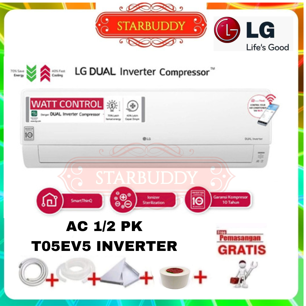 Jual AC LG 1/2 PK T5EV5 Dual Inverter + Pasang Sampe Dingin ...