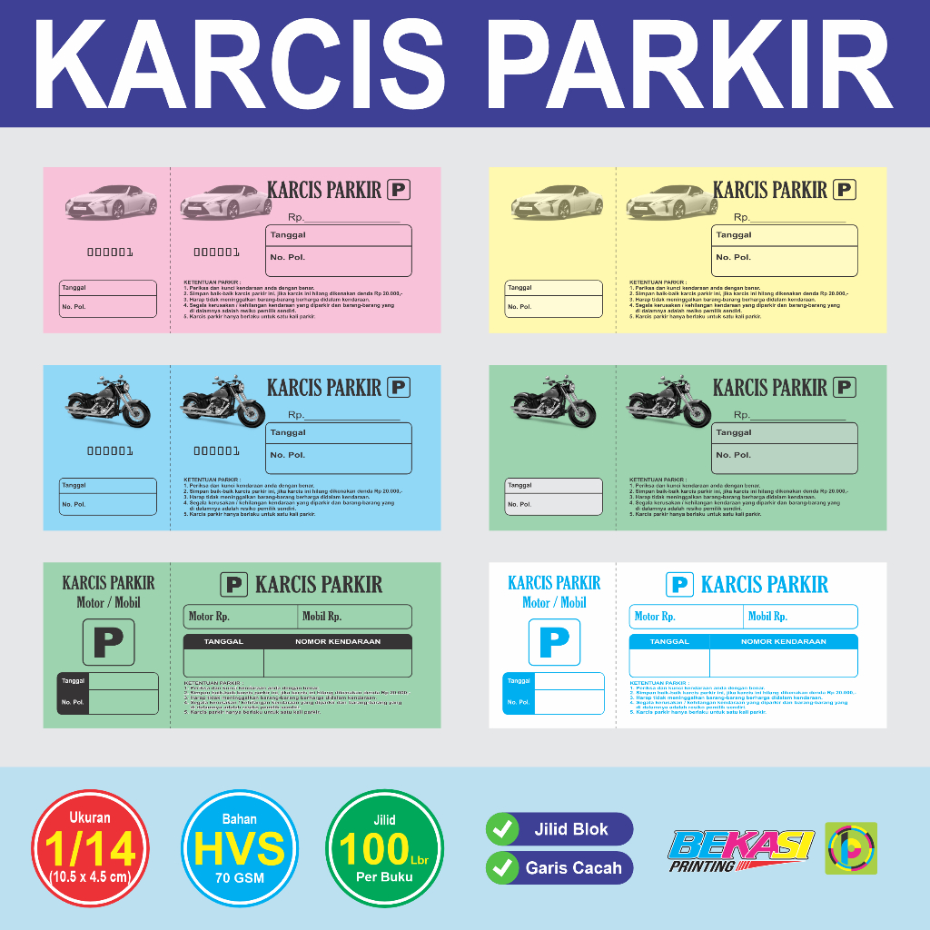 Jual Tiket Karcis Parkir Sepeda Motor / Mobil Plus Cacah & Nomorator ...