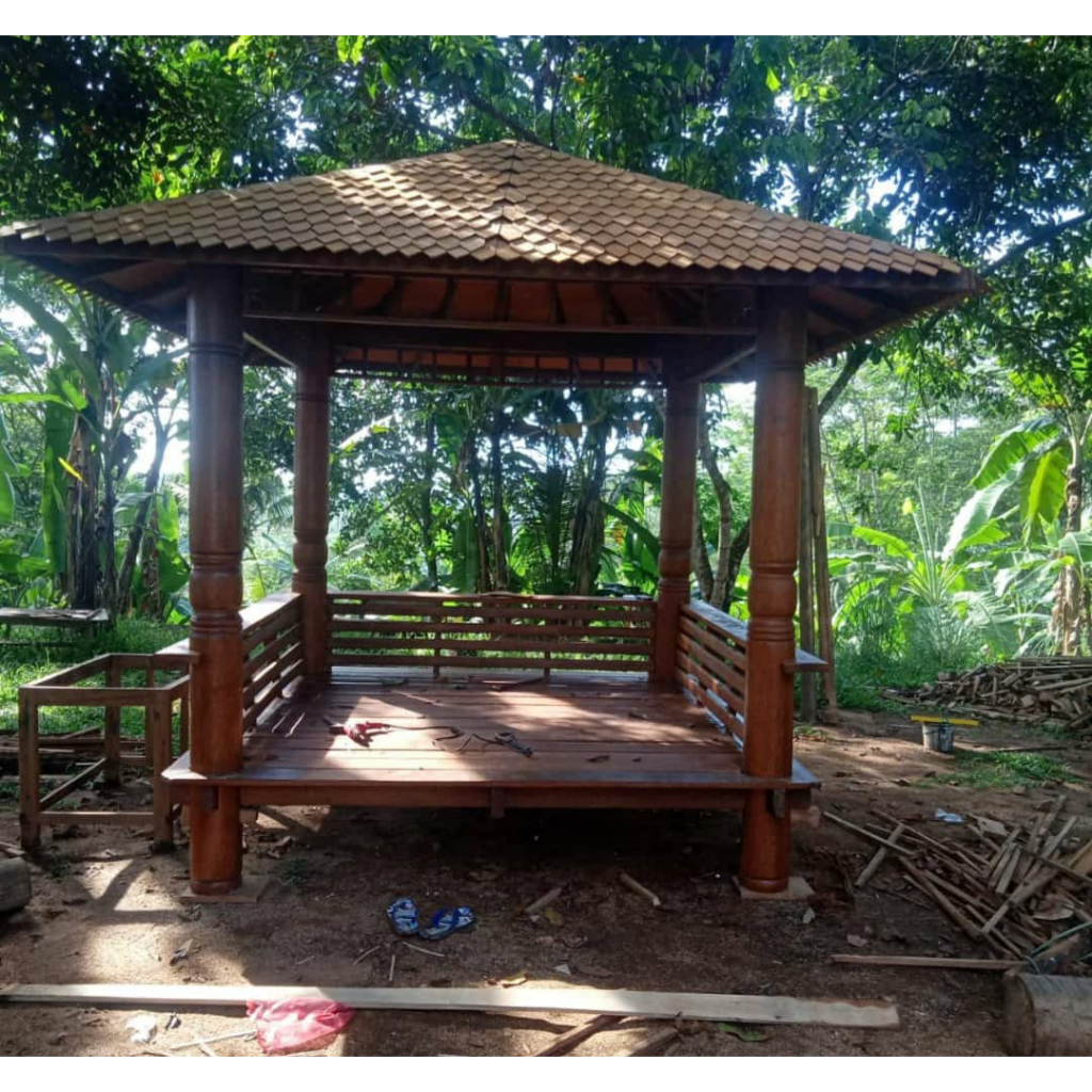 Jual Gazebo Kayu Kelapa Ukuran 3x3 Meter Tiang Motif Desain Minimalis ...