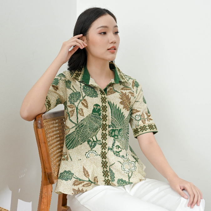 Jual Atasan Batik 288 IJO/ Kemeja Batik Wanita Modern | Shopee Indonesia