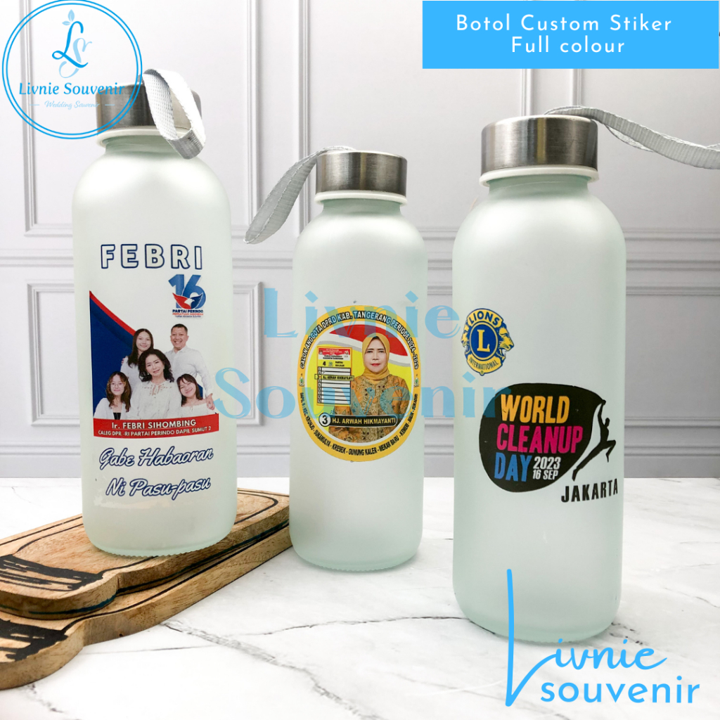 Jual Souvenir Botol kaca / tumbler / botol minum partai custom sablon ...