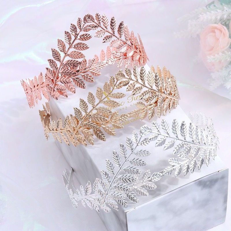 Jual Bando Rambut Rotan Daun Perak Emas untuk Bando Logam Rantai Daun ...
