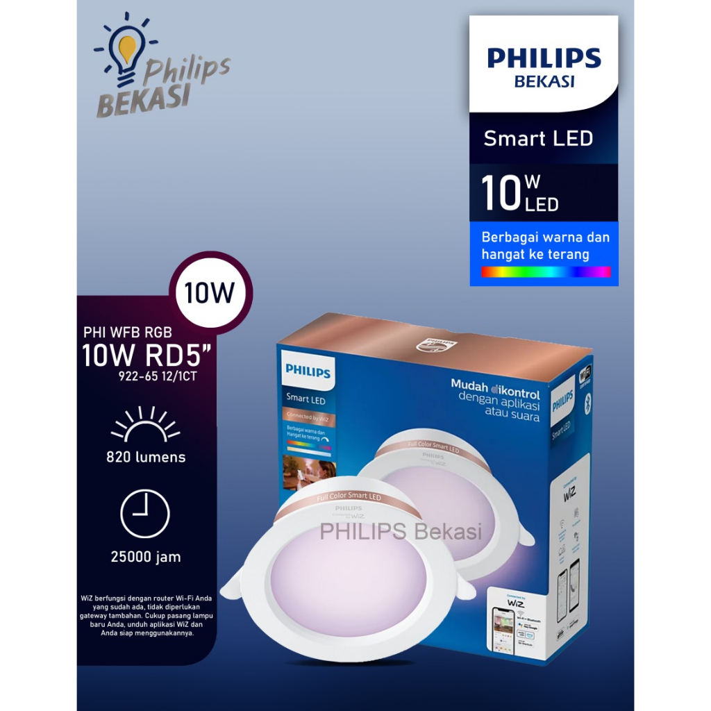 Jual Lampu Pintar Philips Wi-Fi LED PHI WFB RGB/10W Downlight RD5" | Shopee Indonesia