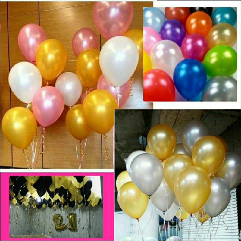Jual Balon Latex Metalik Polos 12 Inch Rose Gold Silver Putih Hitam ...