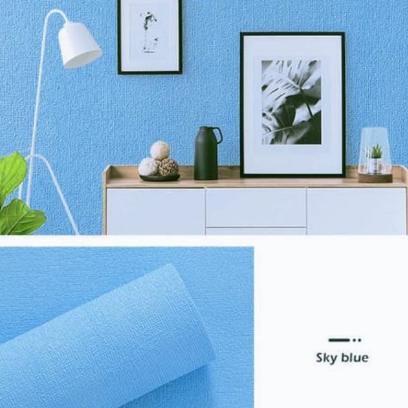 Jual Wallpaper Sticker Dinding Linen Rol Foam Biru Laut Plos Bertekstur ...