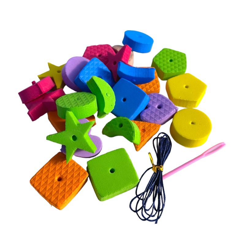 Jual Mainan Edukasi MERONCE SPON GEOMETRI isi 25pcs free jarum/ Meronce ...