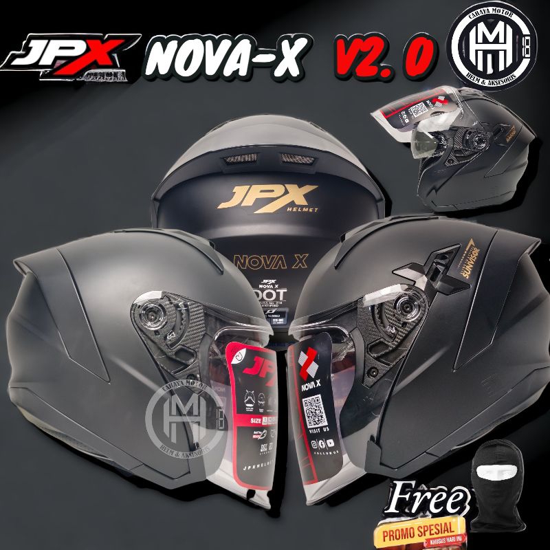 Jual HELM JPX NOVA X V2 BLACK DOFF DOUBLE VISOR|HALF FACE model njs ...