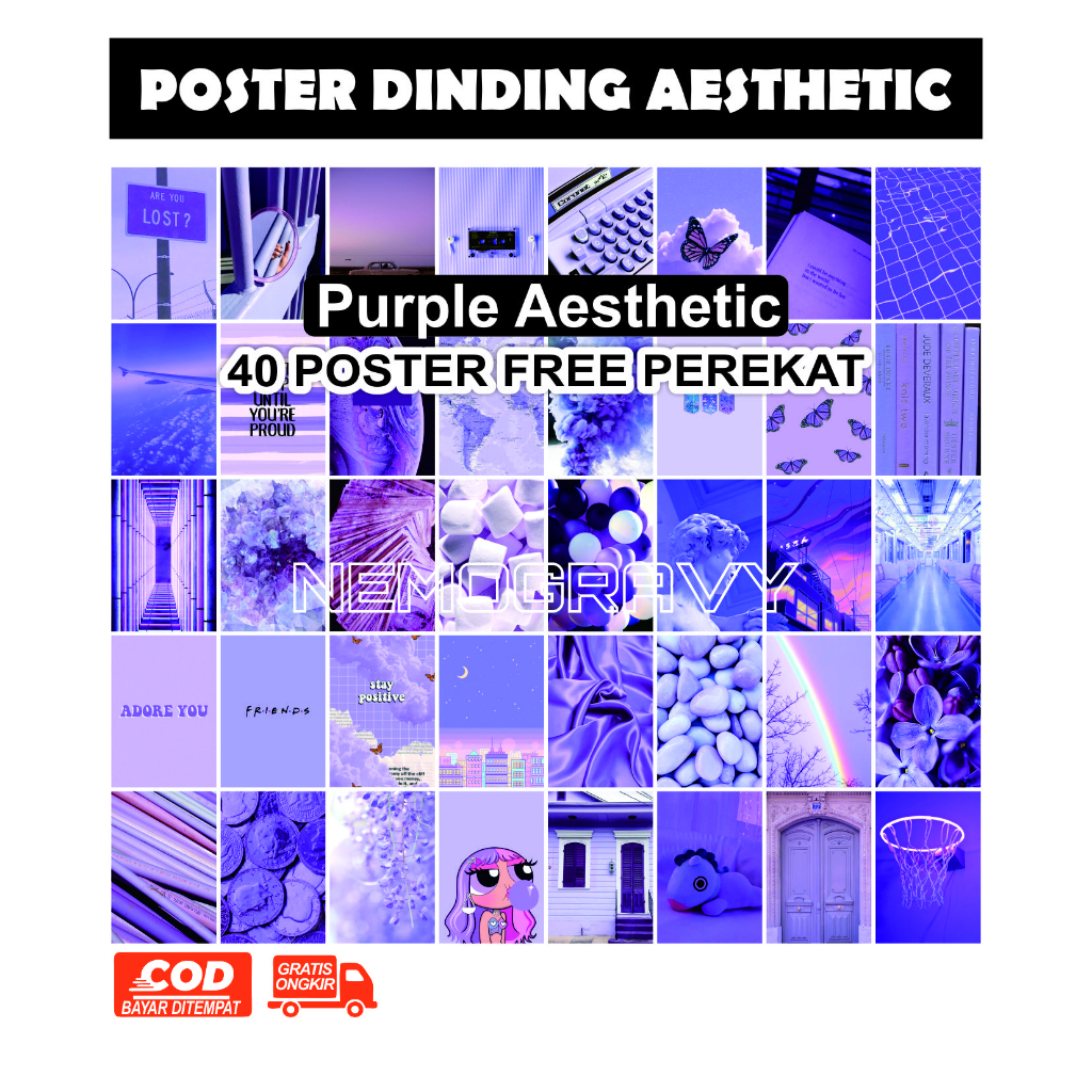 Jual Poster Dinding Kamar Aesthetic Purple Series 40 pcs | Shopee Indonesia